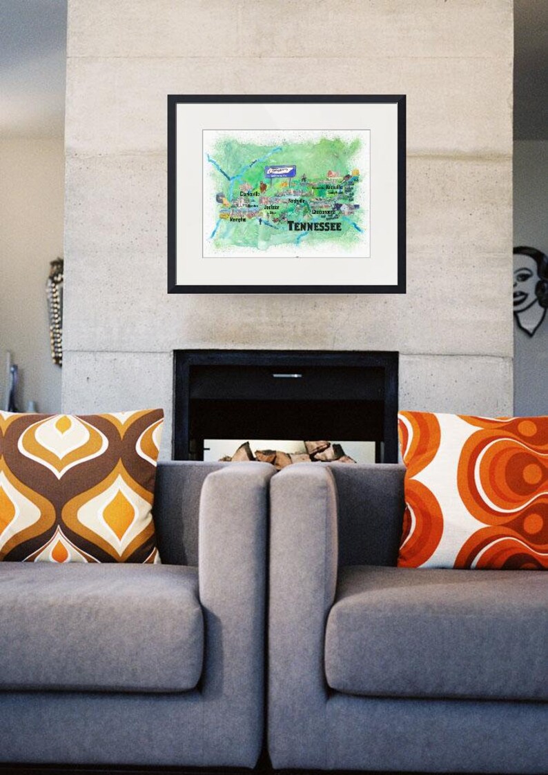 USA Tennessee State Travel Poster Map With Tourist Highlights - Etsy