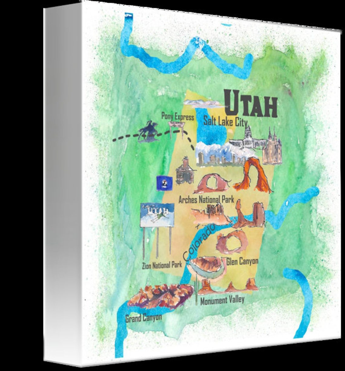 USA Utah State Travel Poster Illustrated Art Map Fine Art | Etsy