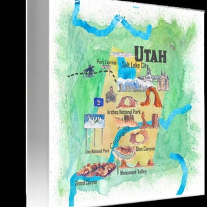 USA Utah State Travel Poster Illustrated Art Map - Fine Art Print - Etsy