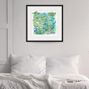 USA Midwest State Illustrated Travel Poster Map With Touristic ...