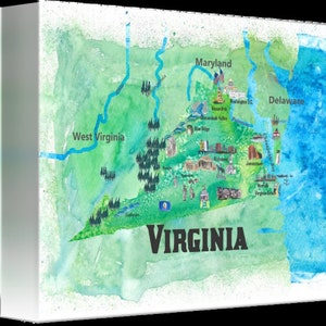 USA Virginia State Illustrated Travel Poster Map With Touristic ...