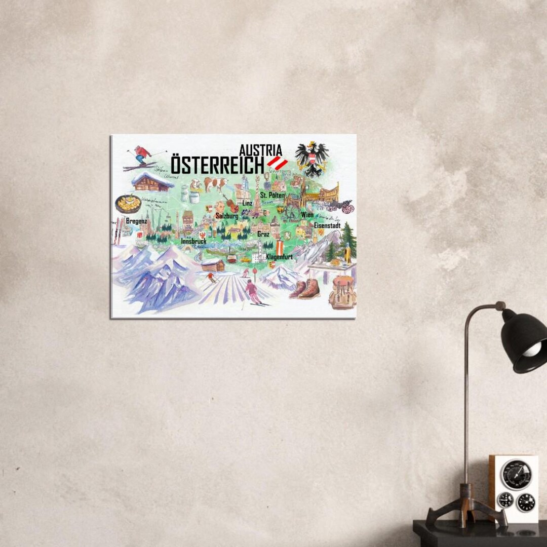 Austria Illustrated Travel Map Alps and Hiking With Roads and Tourist ...