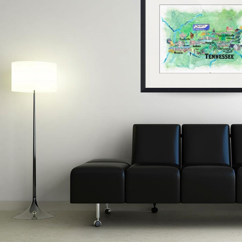 USA Tennessee State Travel Poster Map With Tourist Highlights - Etsy