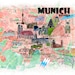 Munich Bavaria Illustrated Travel Map With Main Roads, Landmarks and ...