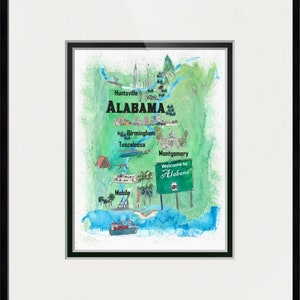 USA Alabama State Travel Poster Map With Tourist Highlights - Etsy