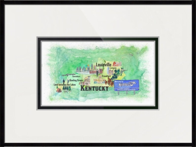 USA Kentucky State Illustrated Travel Poster Map With - Etsy