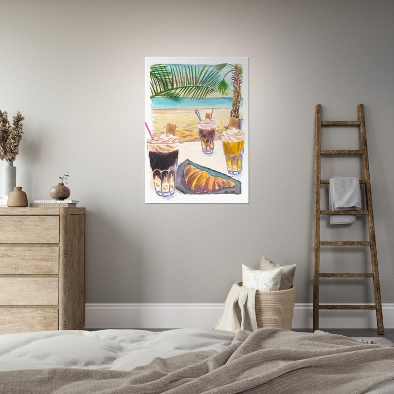 Tropical Beach Coffee & Croissant Art Print - Limited Edition - Etsy