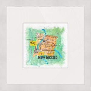 USA New Mexico State Travel Poster Illustrated Art Map - Fine Art Print ...