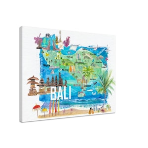Bali Illustrated Island Travel Map With Tourist Highlights of Indonesia ...