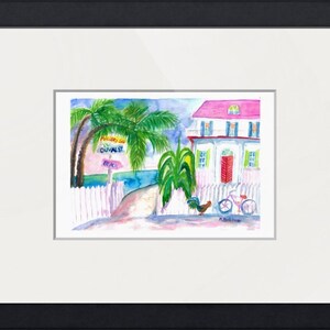 Key West Pink House and Signpost With Bike - Limited Edition Fine Art ...