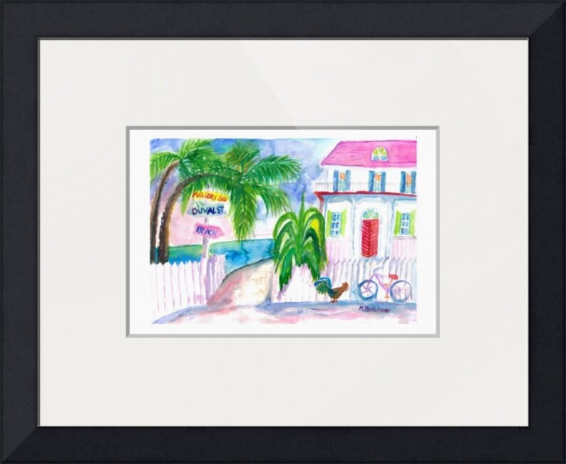 Key West Pink House and Signpost With Bike Limited Edition | Etsy