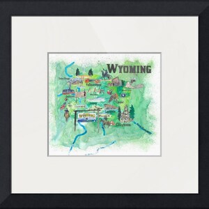 USA Wyoming State Travel Poster Illustrated Art Map - Fine Art Print - Etsy