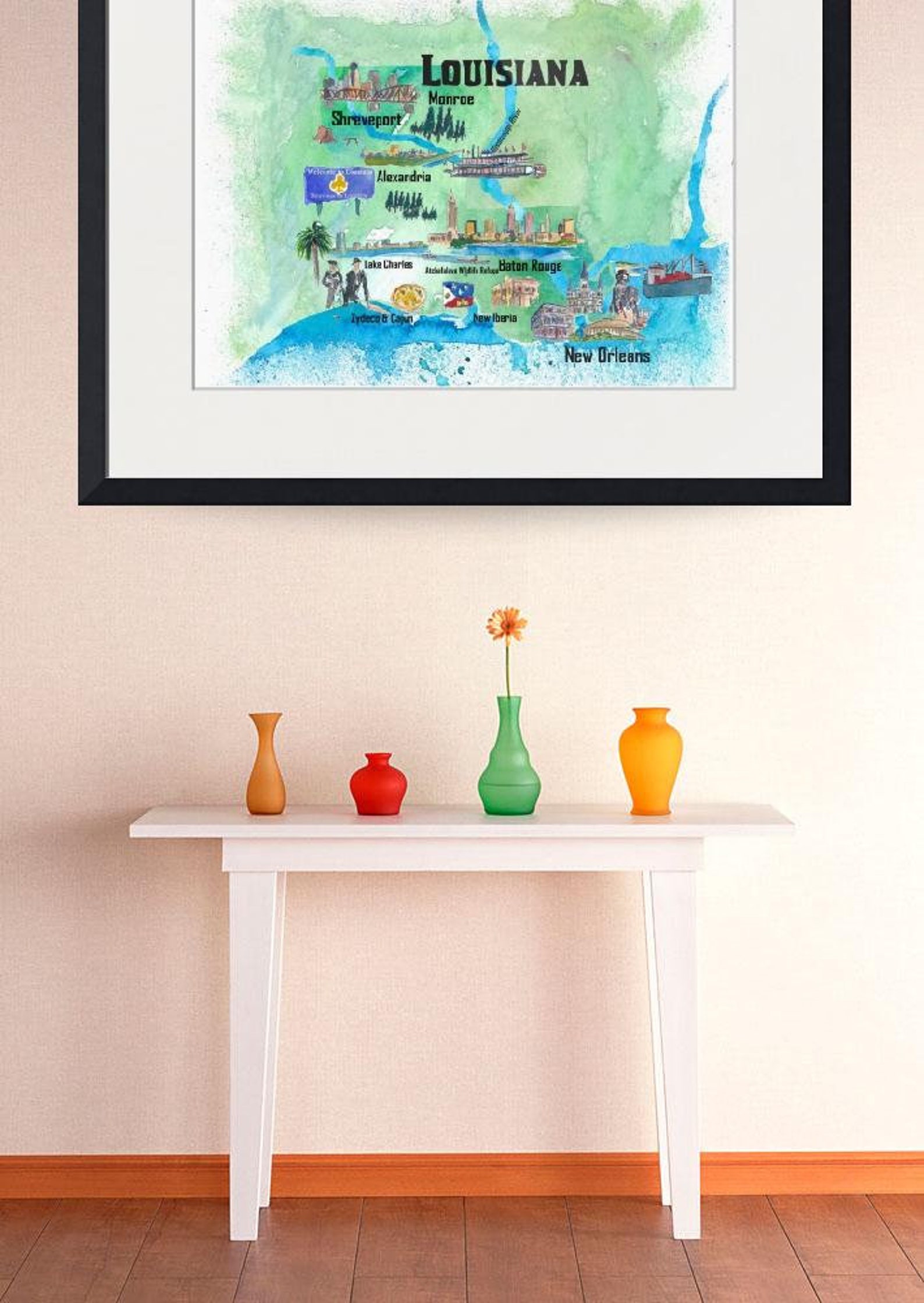 USA Louisiana State Travel Poster Map With Tourist Highlights | Etsy