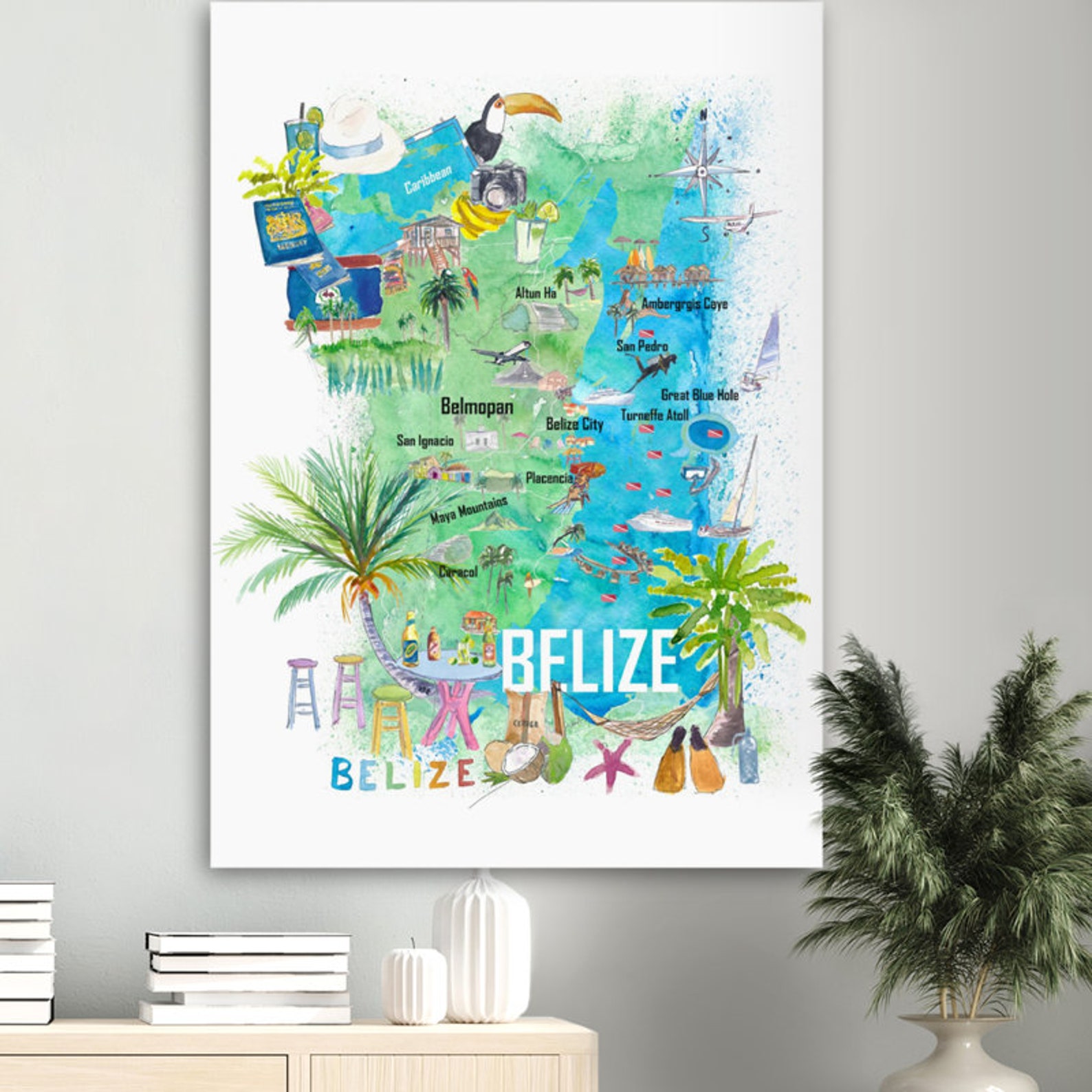 Belize Caribbean Illustrated Travel Map With Roads and Tourist ...
