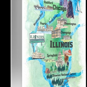 USA Illinois State Travel Poster Map With Tourist Highlights - Etsy