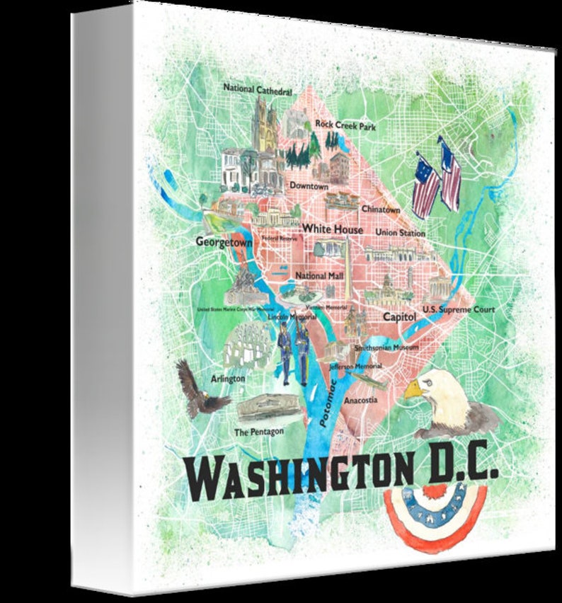 Washington DC USA Illustrated Map With Main Roads Landmarks - Etsy