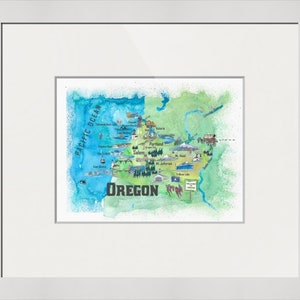 USA Oregon State Travel Poster Illustrated Art Map - Fine Art Print - Etsy