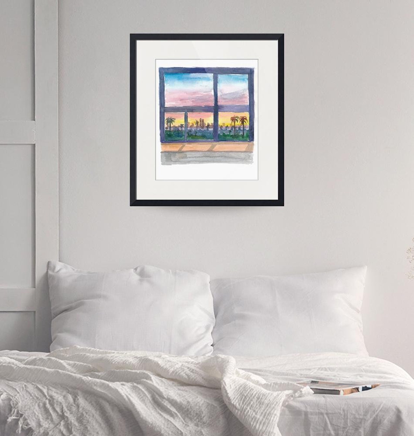 Cozy Evening Window to Downtown Skyline With Palms - Limited Edition ...