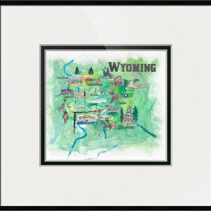 USA Wyoming State Travel Poster Illustrated Art Map - Fine Art Print - Etsy