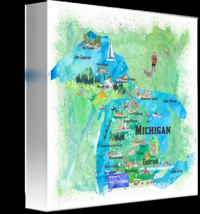 USA Michigan State Illustrated Travel Poster Map With | Etsy