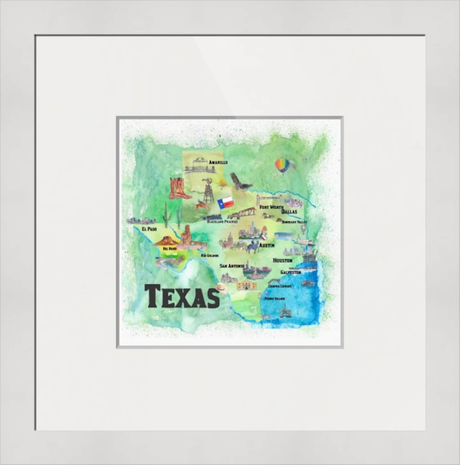 USA Texas State Travel Poster Map with Tourist Highlights | Etsy