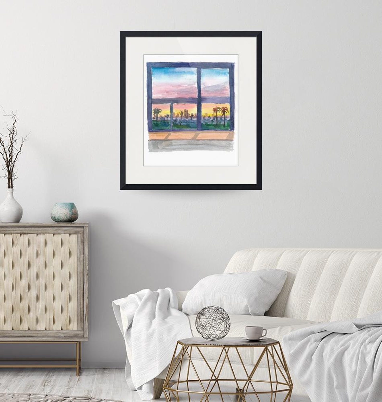 Cozy Evening Window to Downtown Skyline With Palms Limited | Etsy