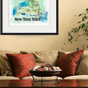 USA New York State Travel Poster Map With Tourist Highlights Art Print ...