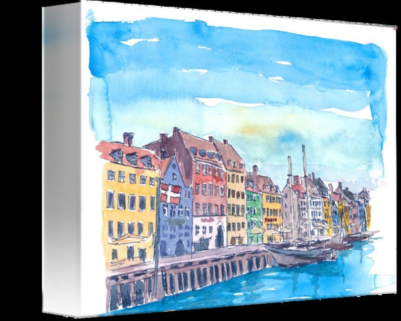 Copenhagen Nyhavn Waterfront Scene in Denmark Painting - Limited ...