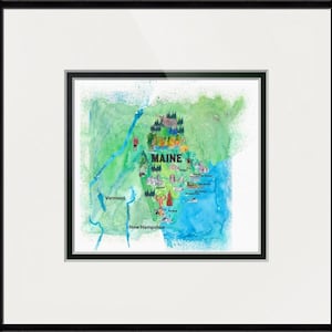 USA Maine State Illustrated Travel Poster Map With Touristic Highlights ...
