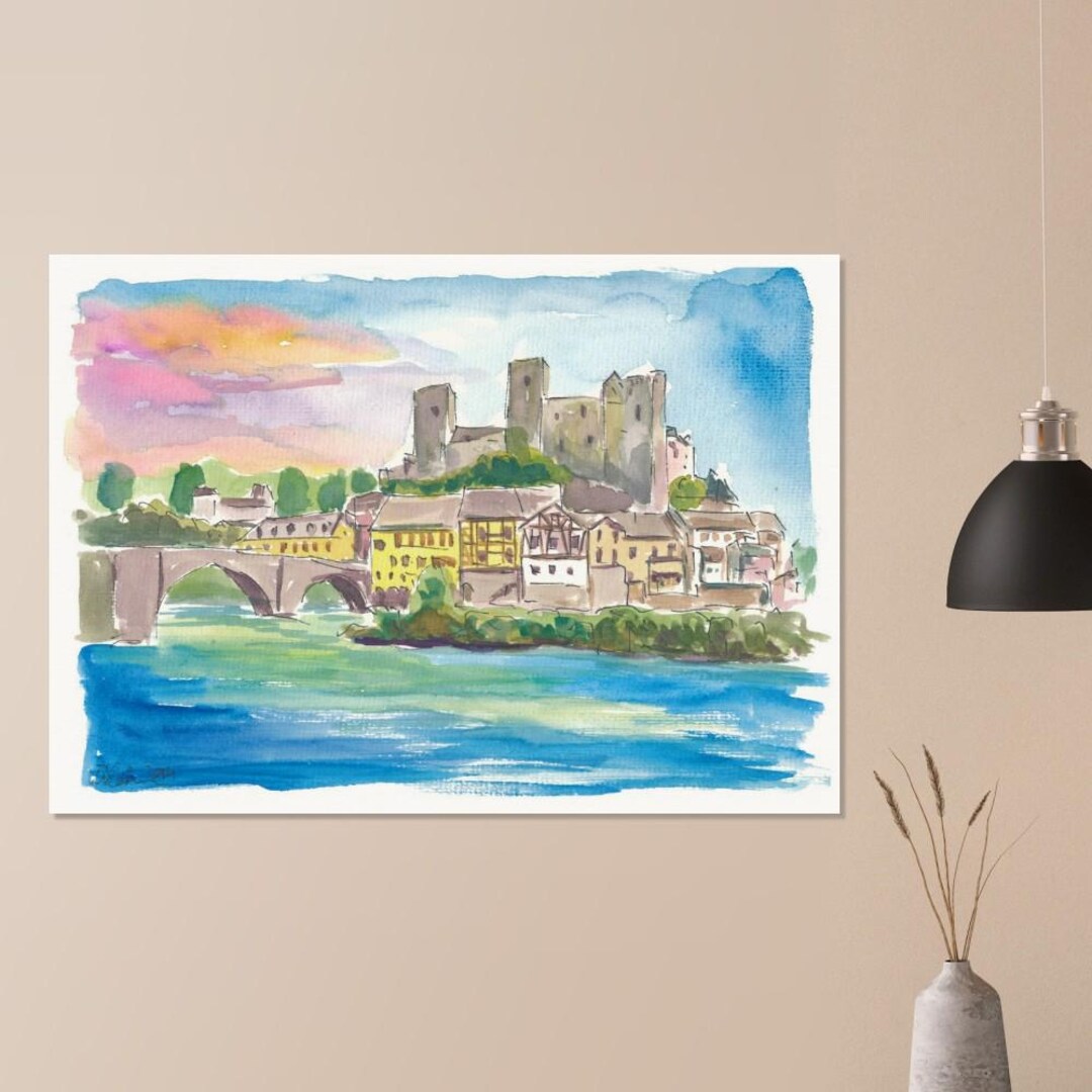 Runkel Medieval Castle Scene With Lahn River in Hesse Germany - Limited ...