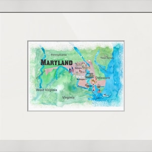 USA Maryland State Illustrated Travel Poster Map With Touristic ...