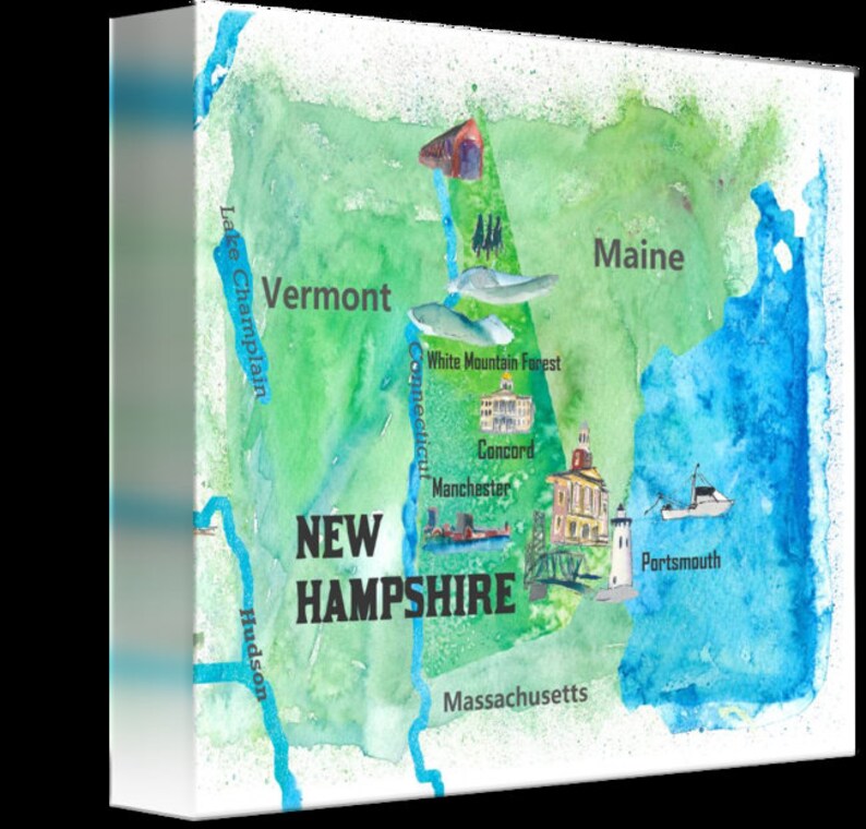 USA New Hampshire Illustrated State Travel Poster Map with | Etsy