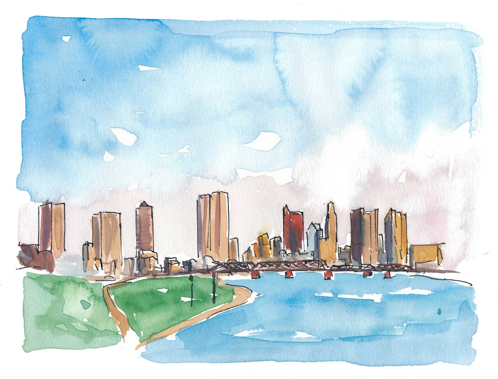 Columbus Ohio USA Skyline Impressionistic View - Original Painting ...