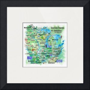 USA Midwest State Illustrated Travel Poster Map With Touristic ...