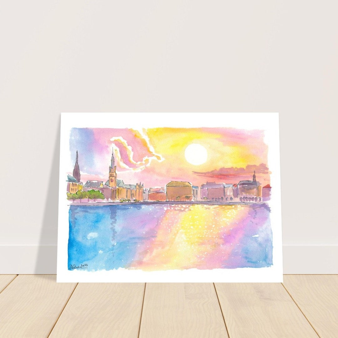 Hamburg Alster Skyline Panorama at Sunset - Limited Edition Fine Art ...