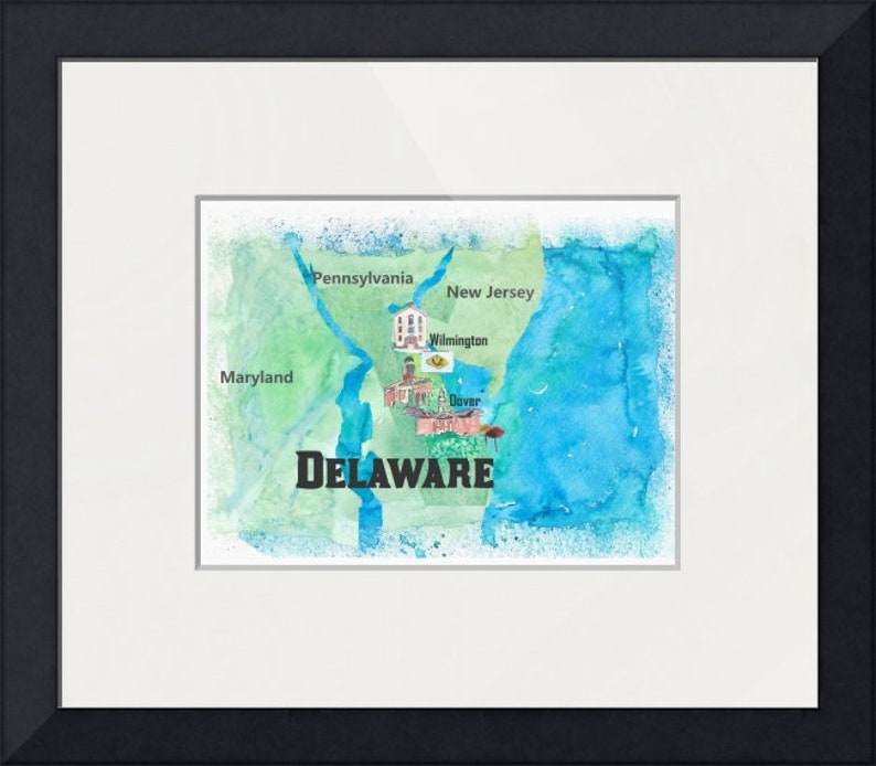 USA Delaware Illustrated State Travel Poster Map With - Etsy