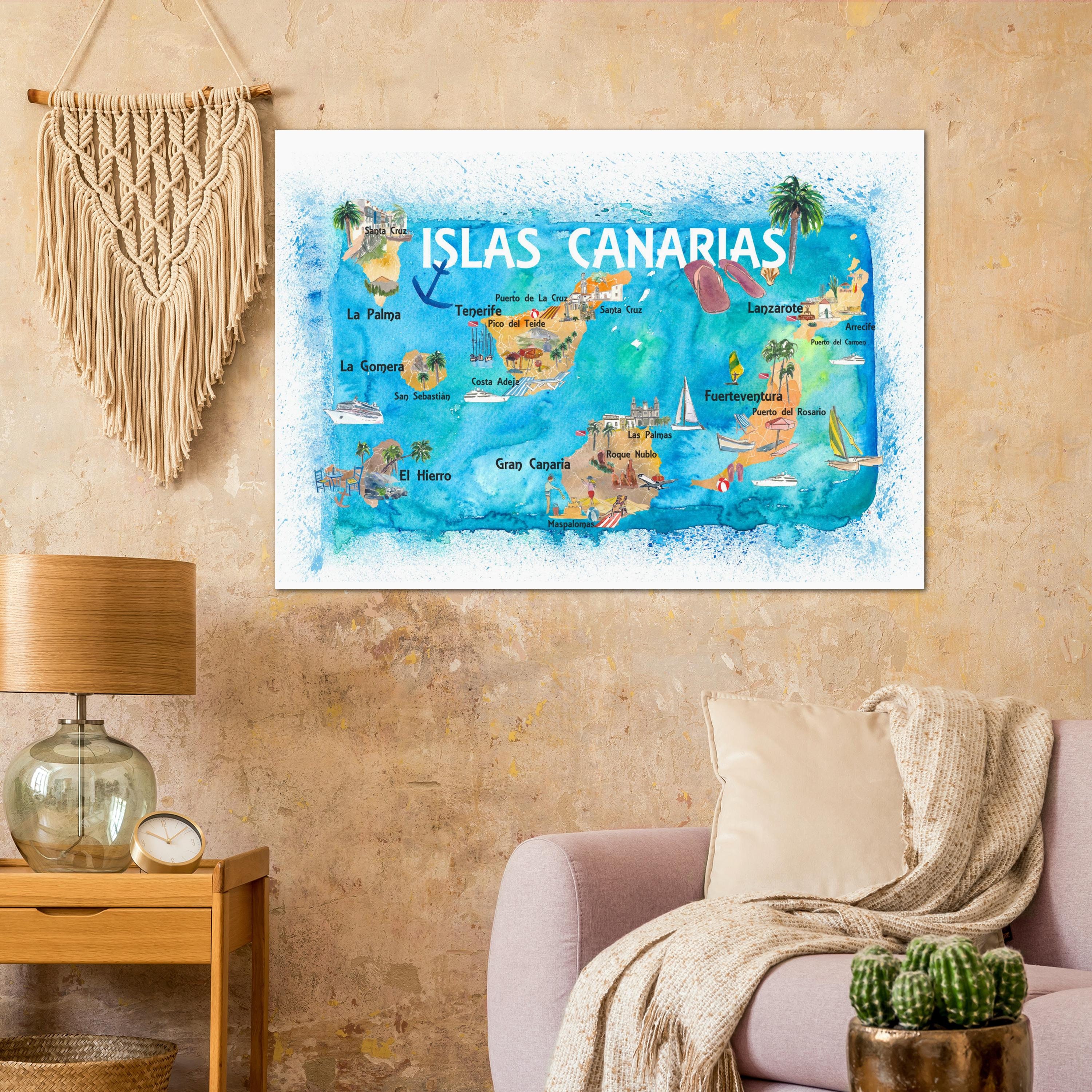 Canary Islands Illustrated Travel Map With Tenerife, Gran Canary ...