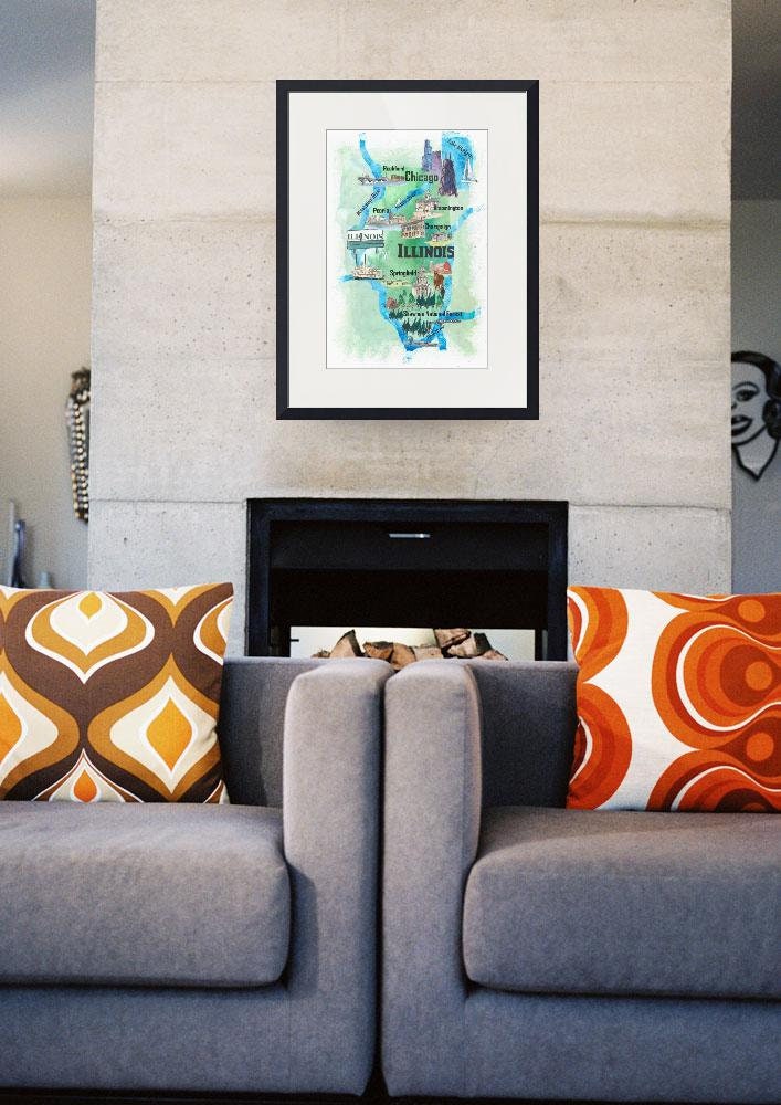 USA Illinois State Travel Poster Map with Tourist Highlights | Etsy