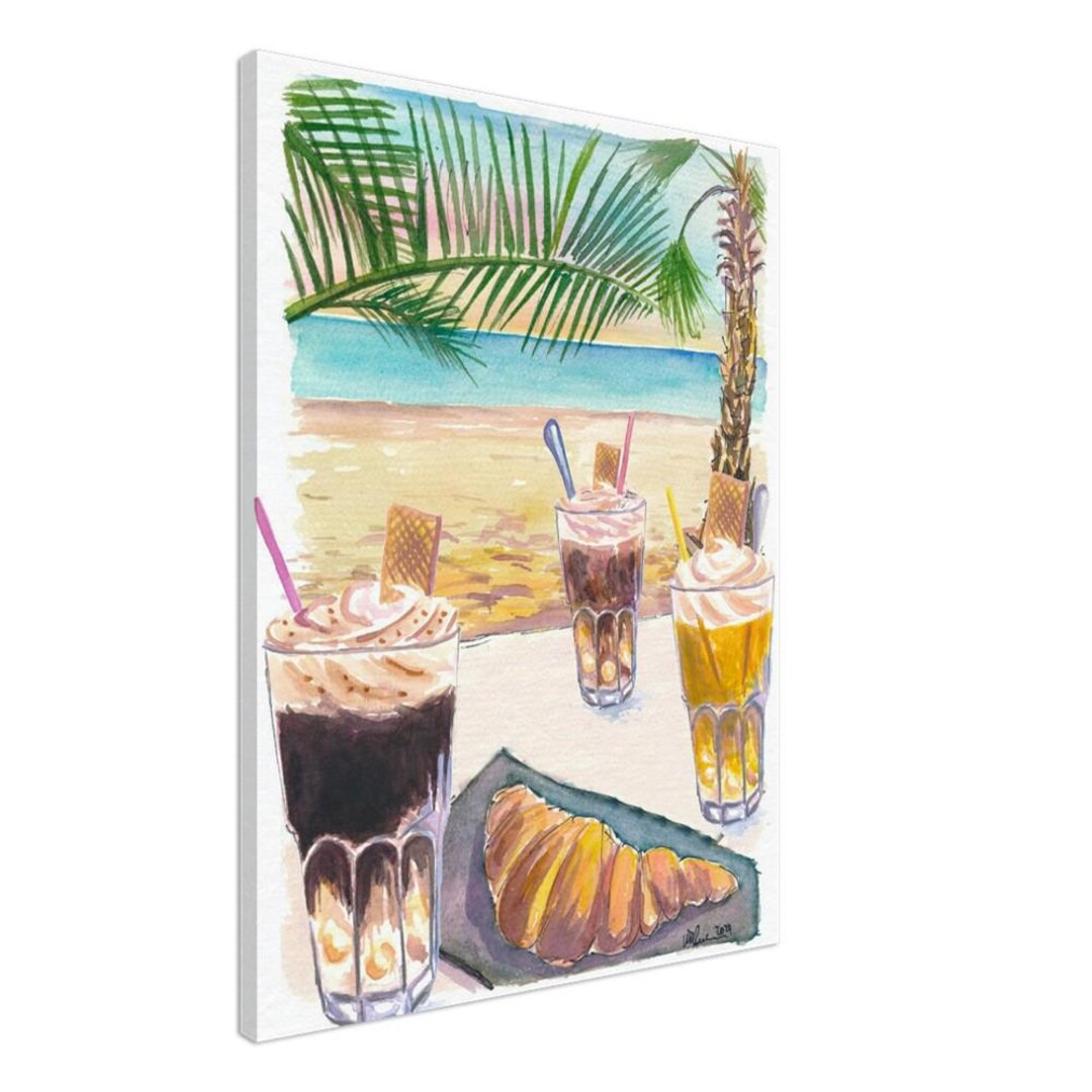 Tropical Beach Coffee & Croissant Art Print - Limited Edition - Etsy