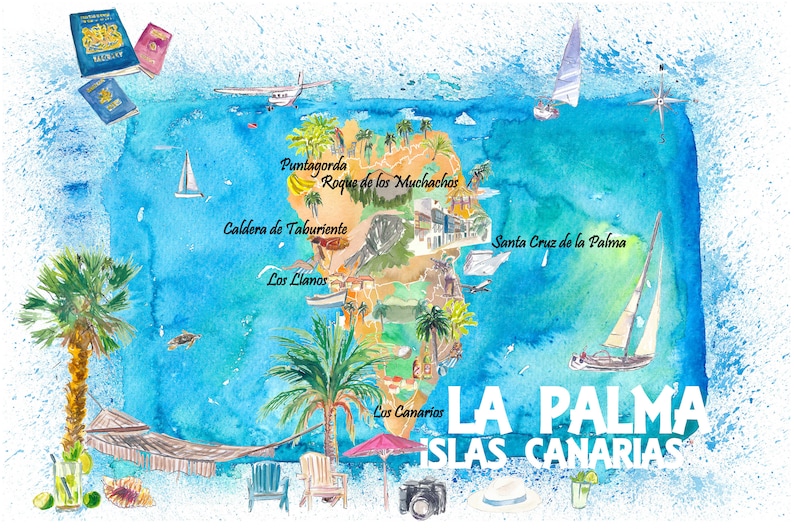 La Palma Illustrated Travel Map With Roads and Tourist - Etsy