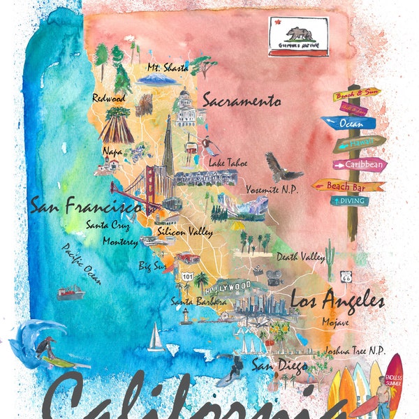 Illustrated Map of California - Etsy