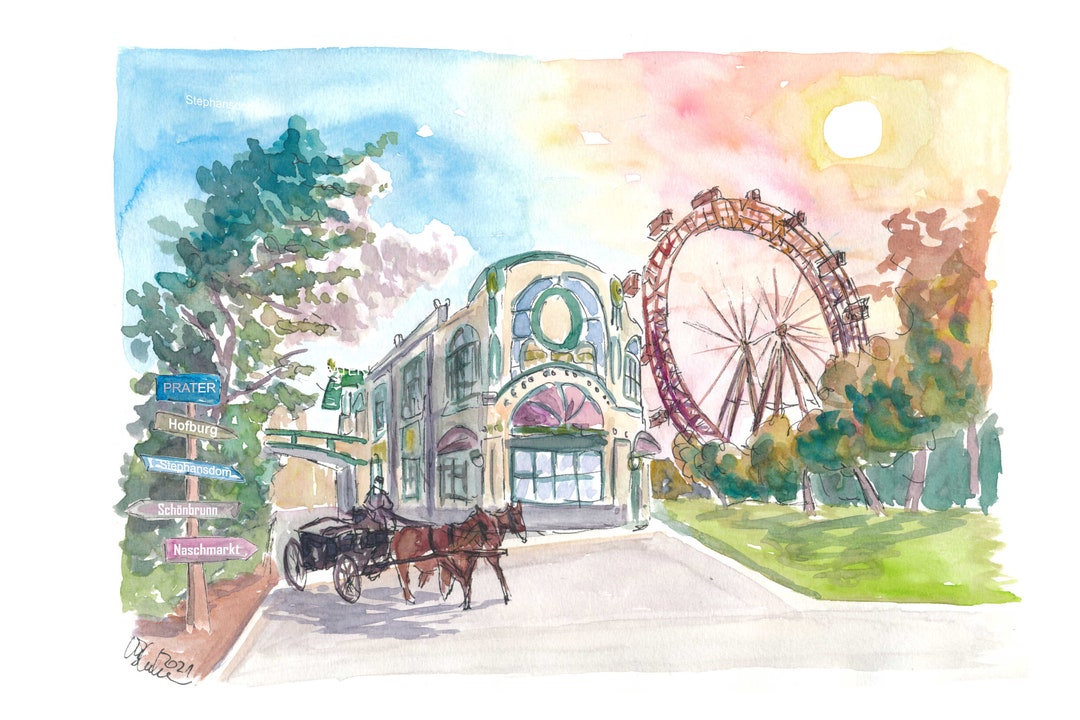 Vienna Austria Prater With Ferris Wheel and Signpost - Limited Edition ...