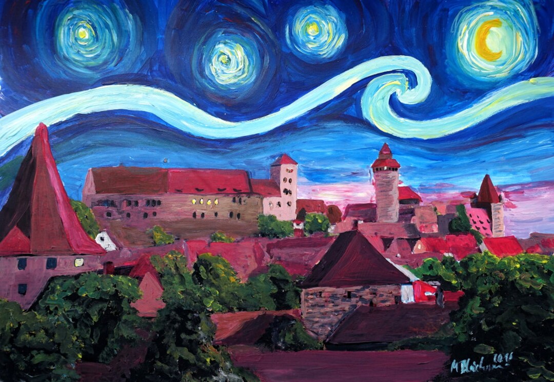 Starry Night in Nuremberg Germany With Castle and Van Gogh Inspirations ...