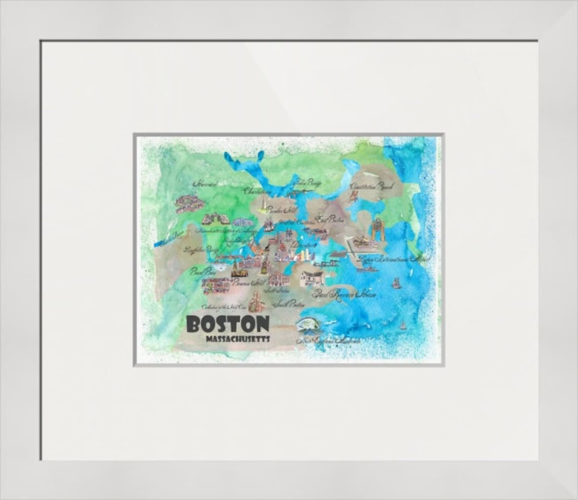 Boston Favorite Map With Touristic Top Ten Highlights in - Etsy