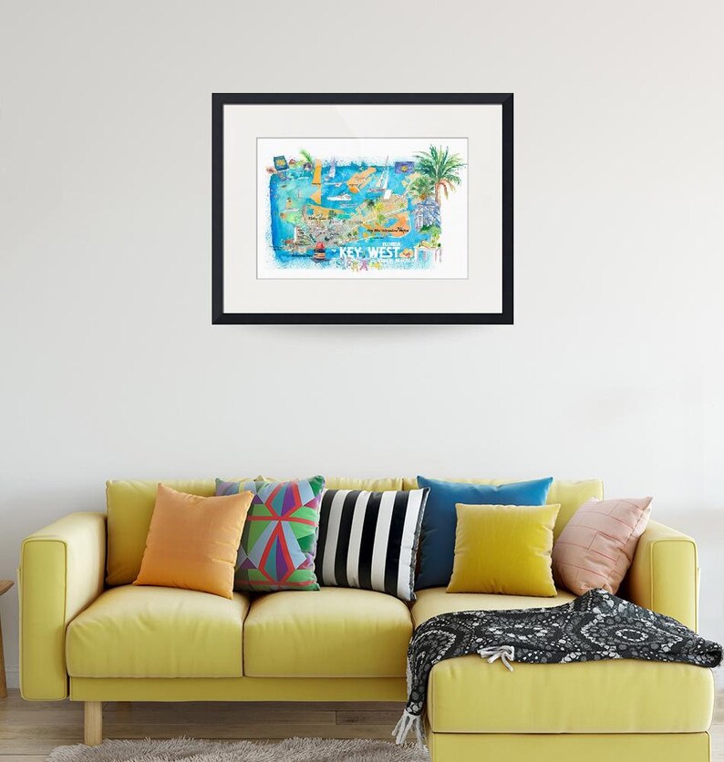 Key West Florida Illustrated Travel Map With Roads and Highlights - Etsy