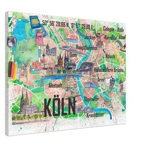 Cologne Germany Köln Illustrated Map With Roads and Tourist Highlights ...