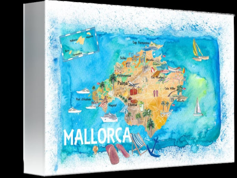 Mallorca Majorca Spain Illustrated Map With Landmarks and | Etsy