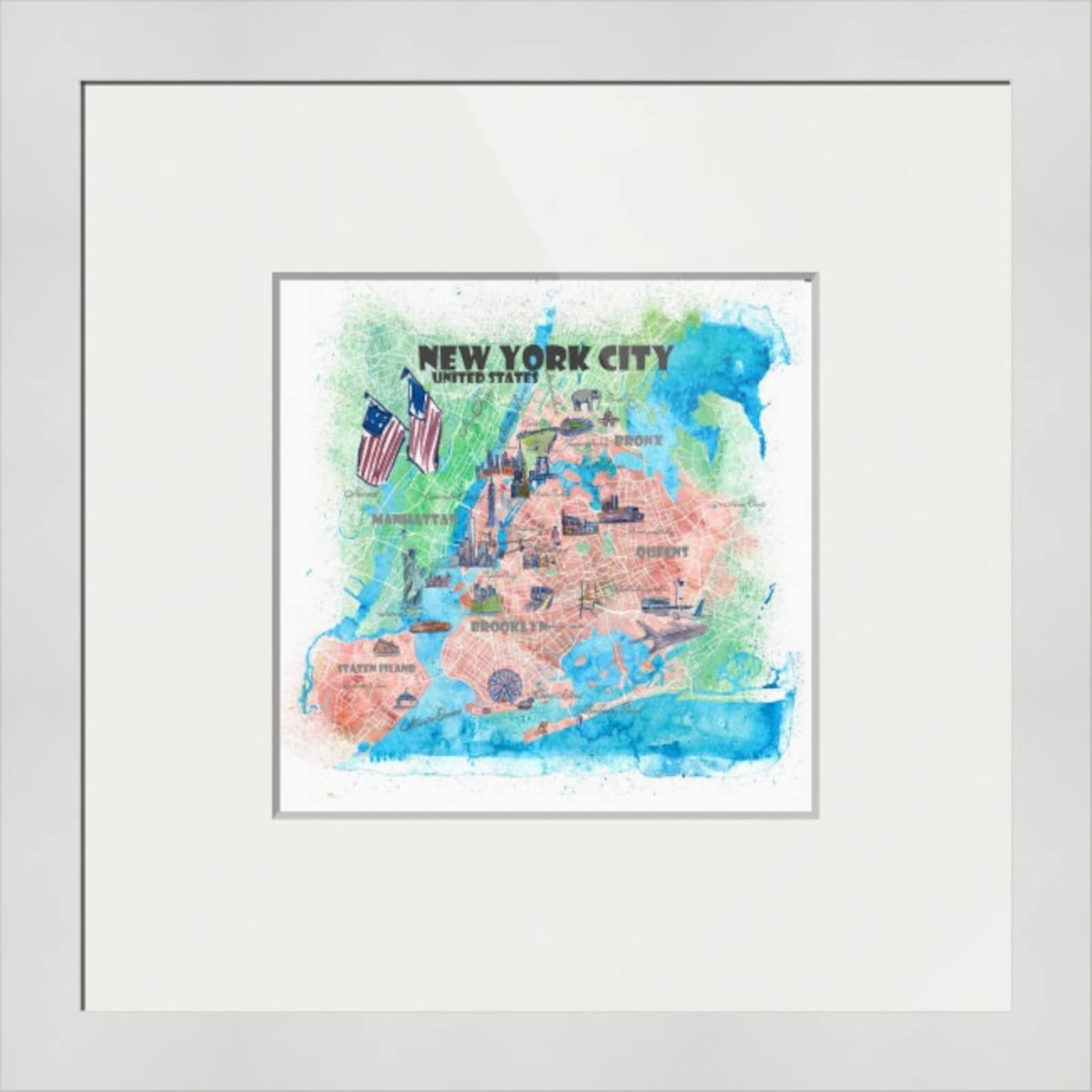 New York City Illustrated Fine Art Print Retro Vintage | Etsy