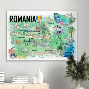 Romania Illustrated Travel Map With Roads and Tourist Highlights - Etsy