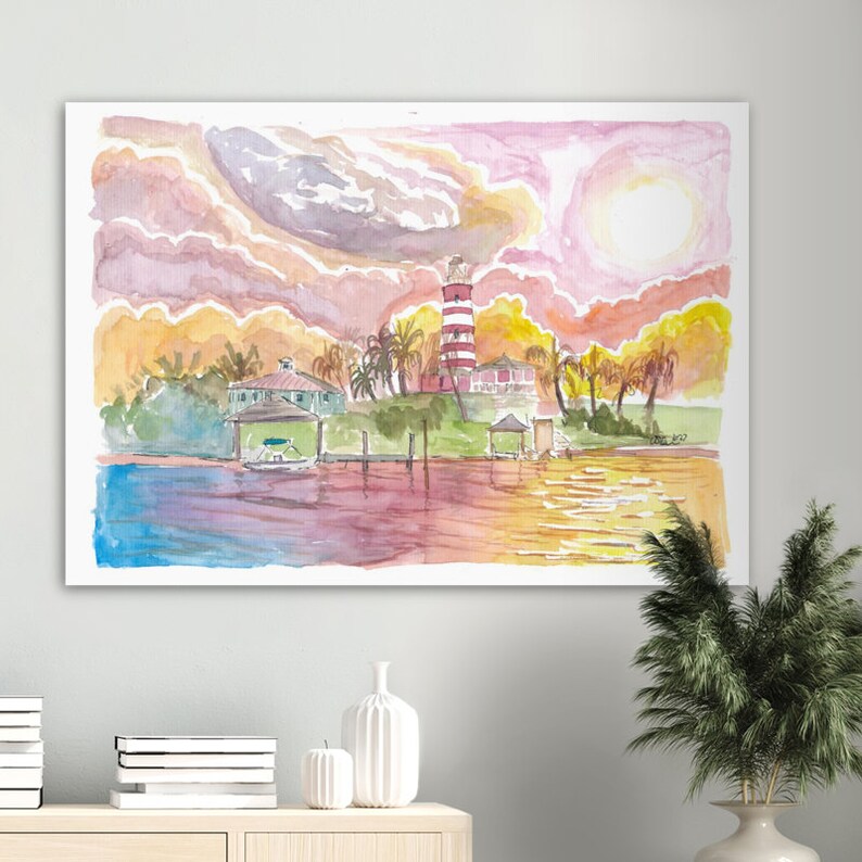 Incredible Sunset of Caribbean Lighthouse and Town on Abaco Islands ...